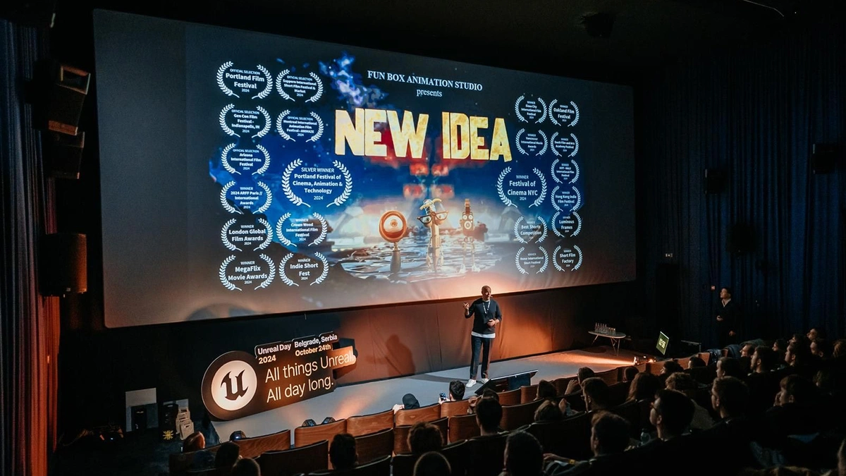 An audience watching a screening of animated short film NEW IDEA.